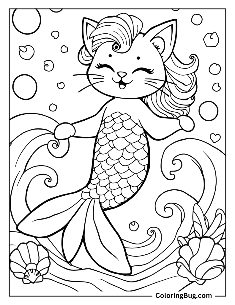 20 Mermaid Cat Coloring Pages (Free Printable PDFs)