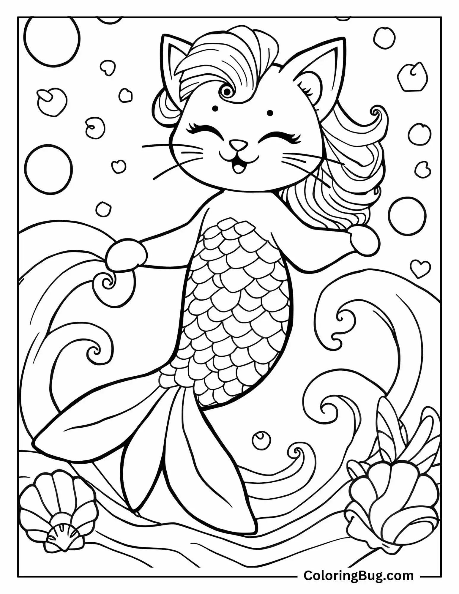 20 Mermaid Cat Coloring Pages (Free Printable PDFs)