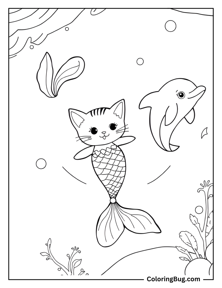20 Mermaid Cat Coloring Pages (Free Printable PDFs)