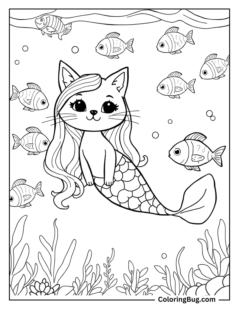 20 Mermaid Cat Coloring Pages (Free Printable PDFs)