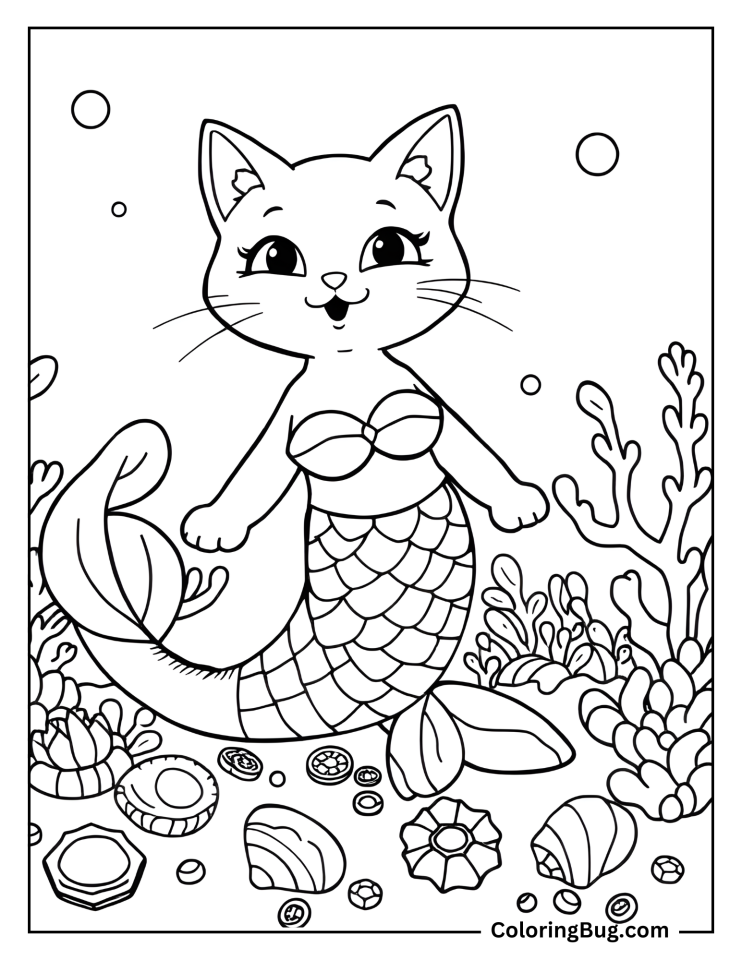 20 Mermaid Cat Coloring Pages (Free Printable PDFs)