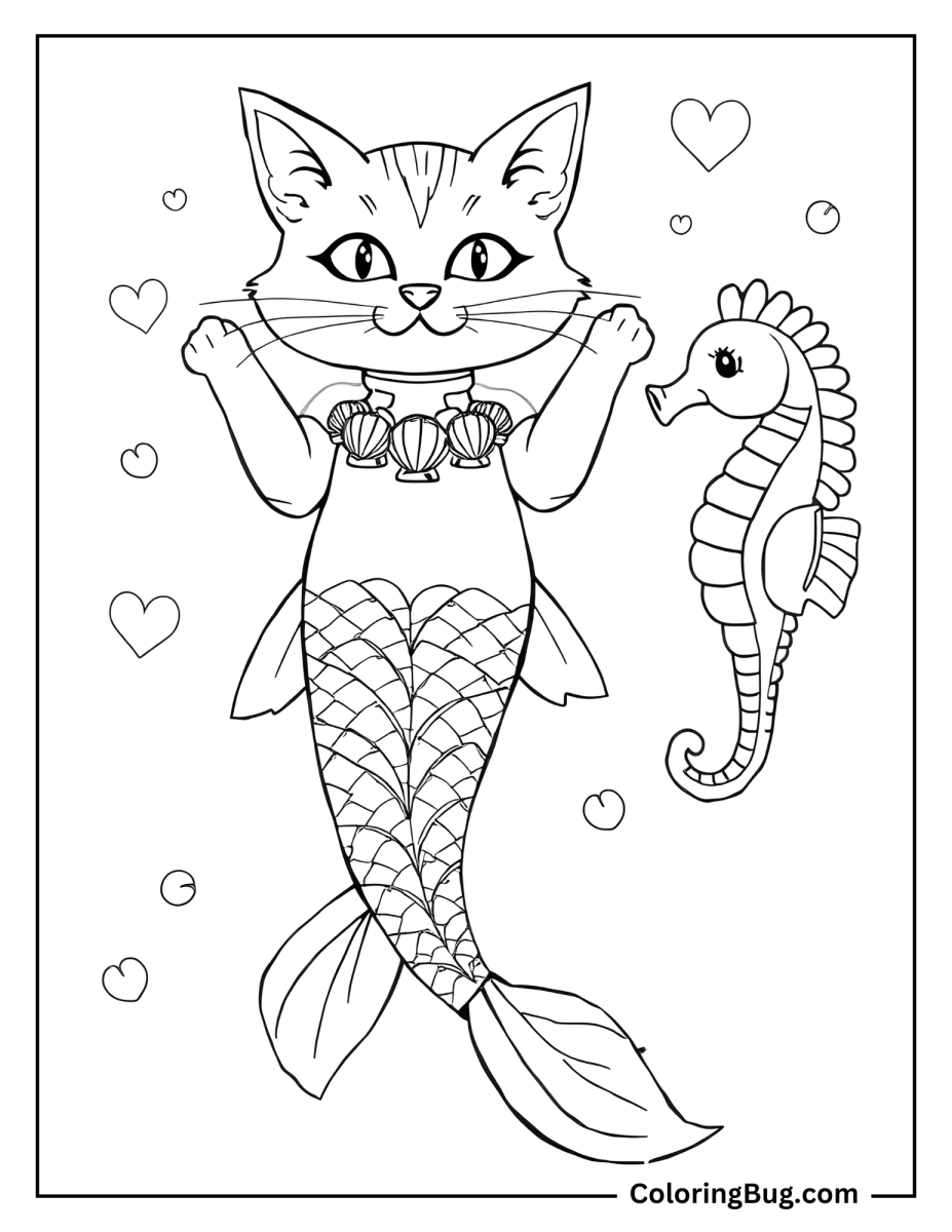 20 Mermaid Cat Coloring Pages (Free Printable PDFs)