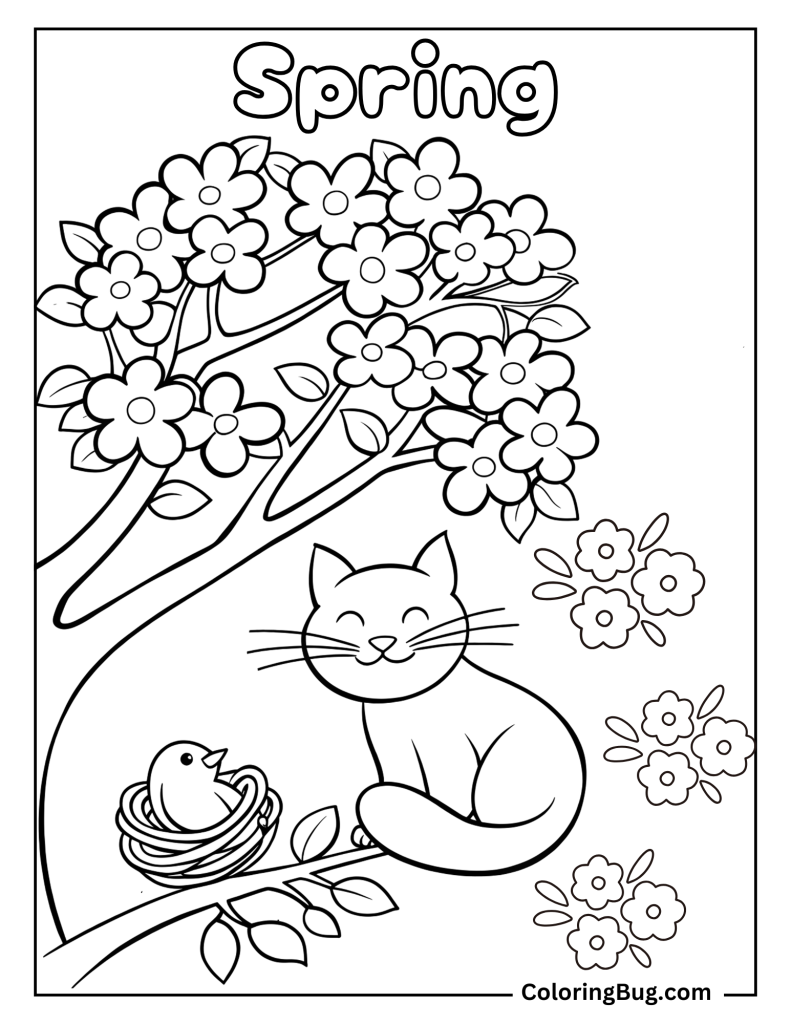 20 Cat Spring Coloring Pages (Free Printable PDFs)