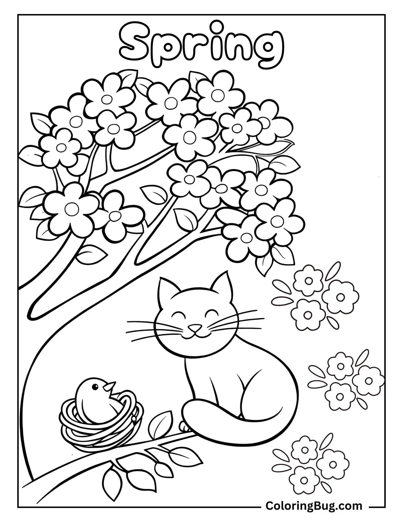 20 Cat Spring Coloring Pages (Free Printable PDFs)