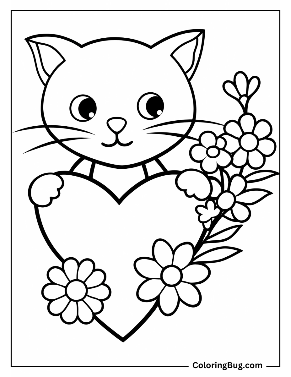 20 Cat Valentines Coloring Pages (Free Printable PDFs)