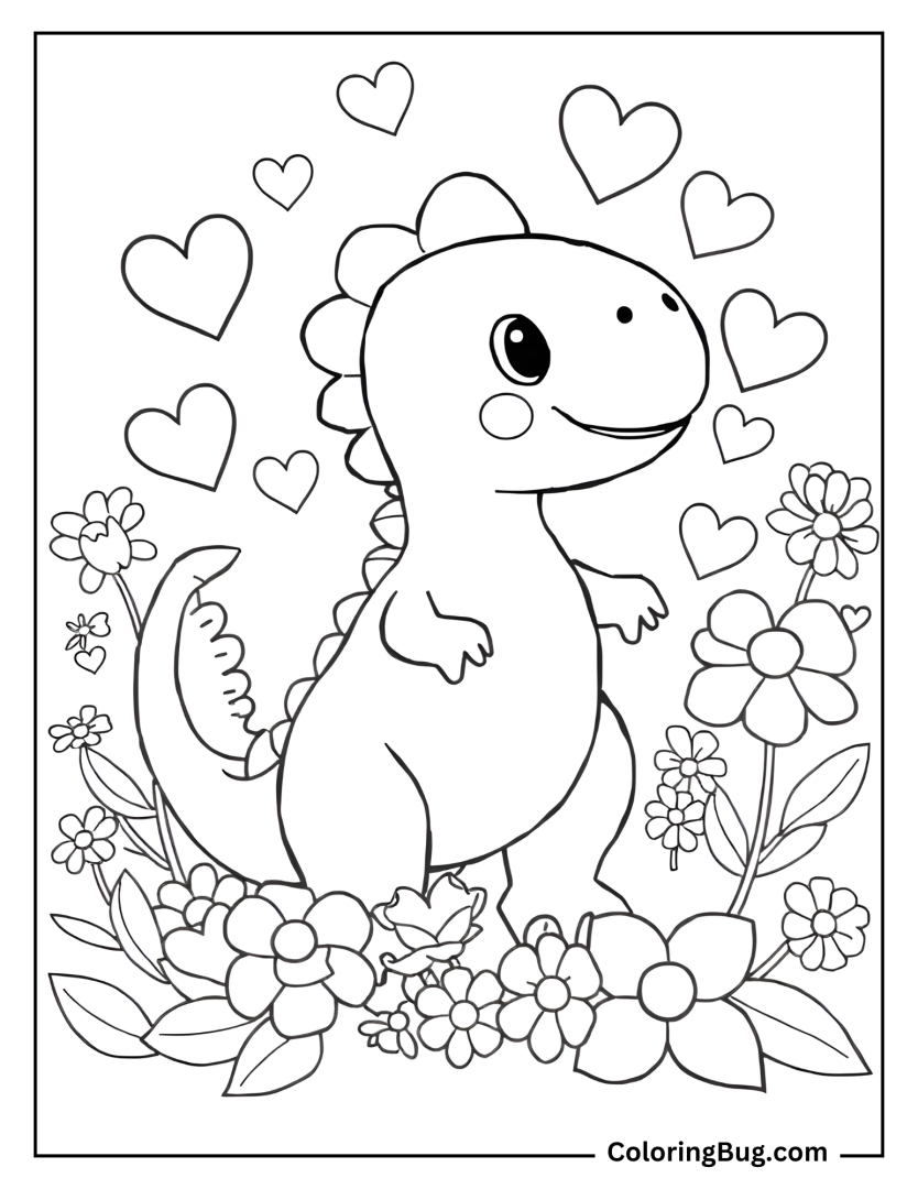 20 Dinosaur Valentines Coloring Pages (Free Printable PDFs)