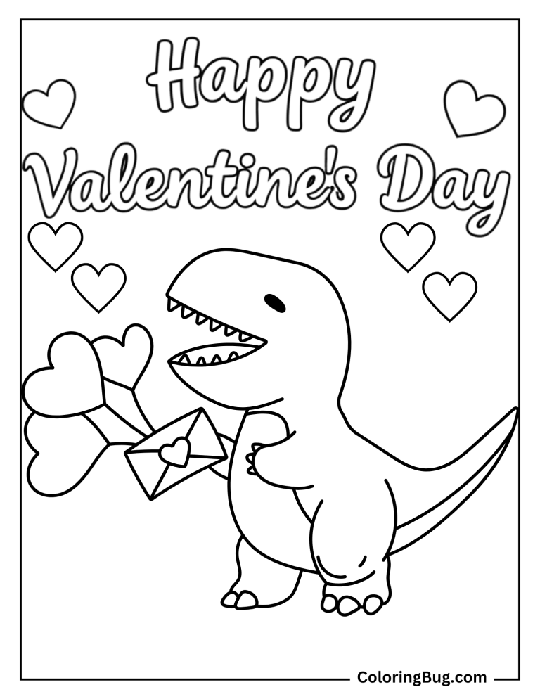 20 Dinosaur Valentines Coloring Pages (Free Printable PDFs)