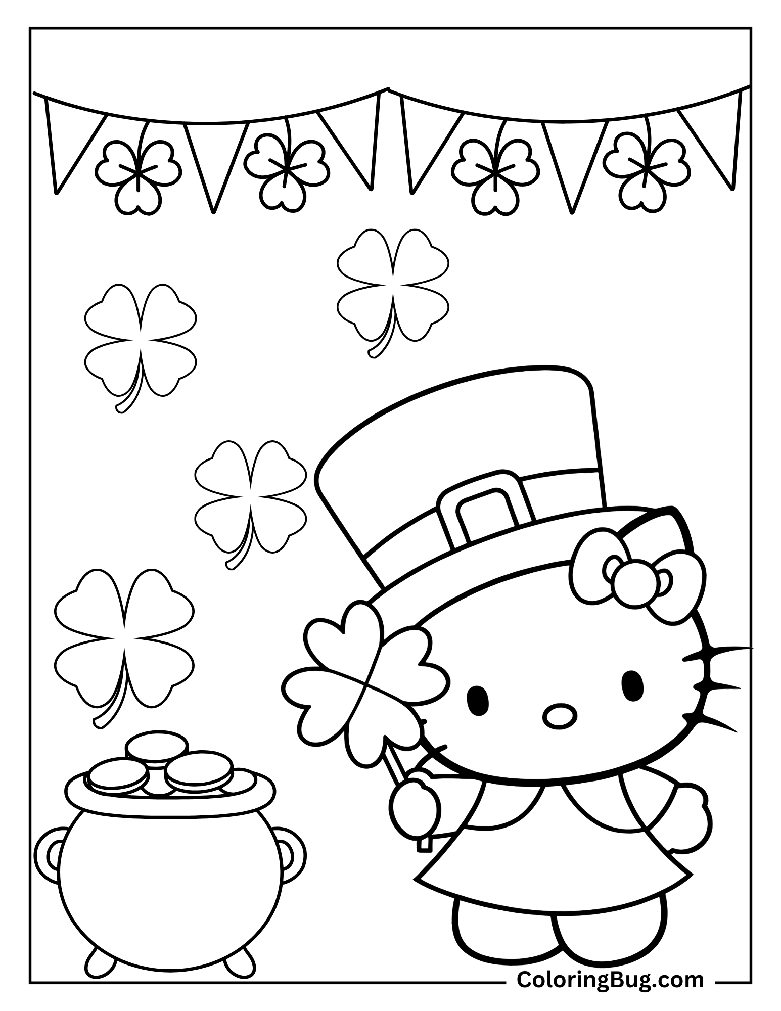 30 Hello Kitty St. Patrick's Day Coloring Pages (Free Printable PDFs)