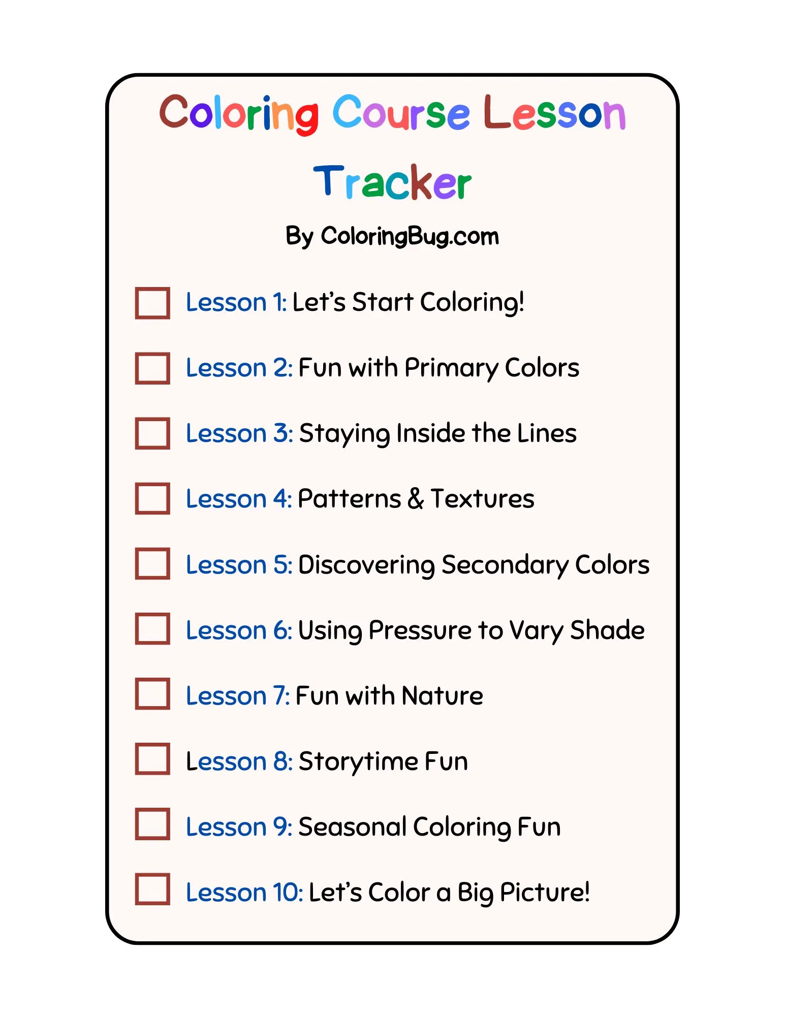 Free Coloring Course for Kids Ages 3-6: 10 Fun Lessons with Worksheets ...