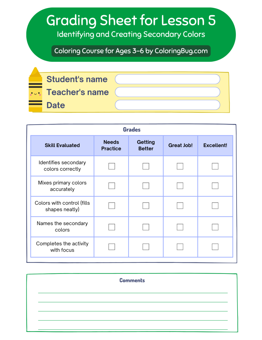 Lesson 5: Identifying and Creating Secondary Colors - Coloring Bug