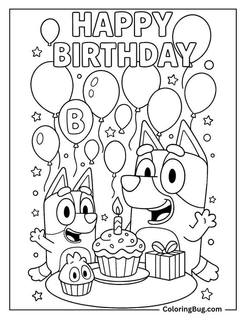 20 Bluey Birthday Coloring Pages (Free Printable PDFs)