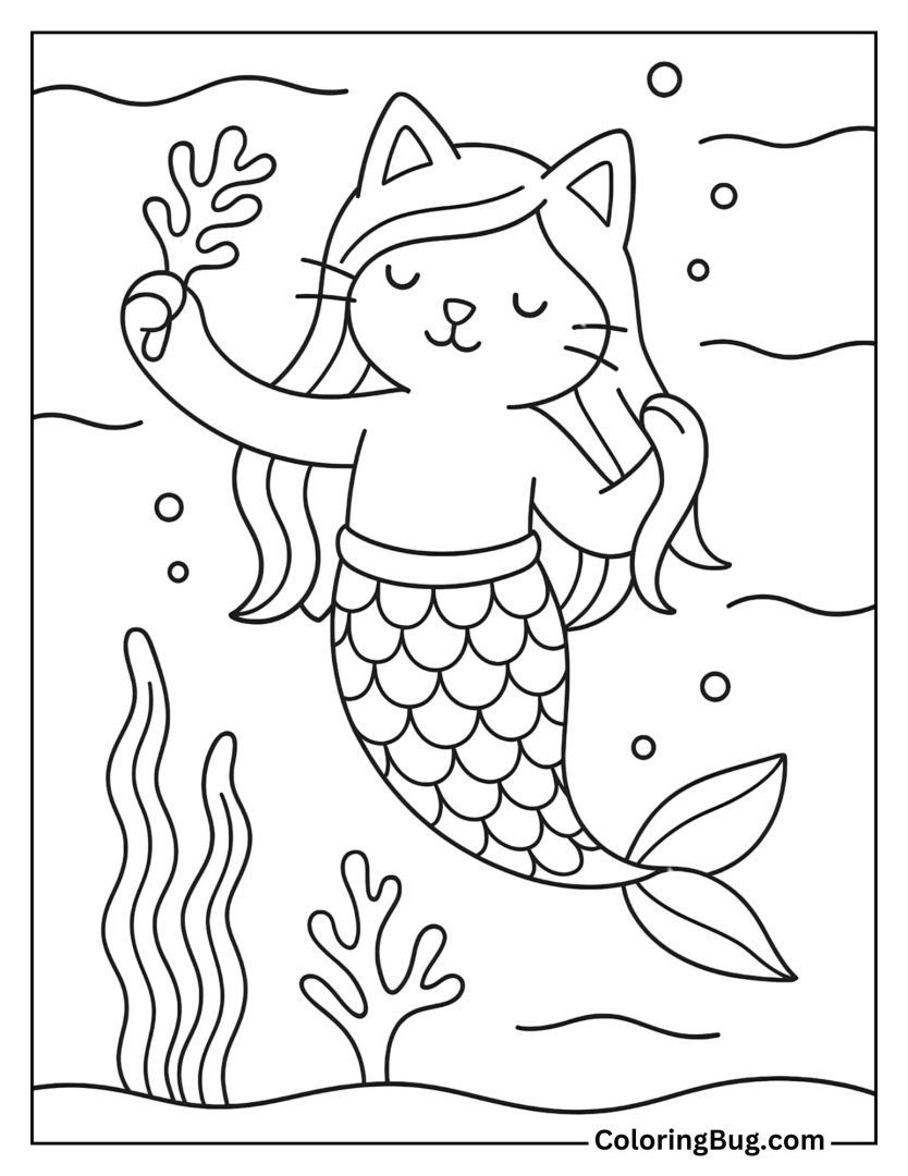 20 Mermaid Cat Coloring Pages (Free Printable PDFs)