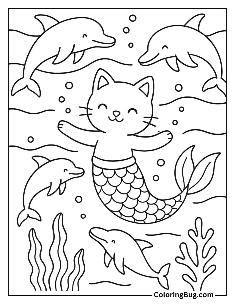 20 Mermaid Cat Coloring Pages (Free Printable PDFs)